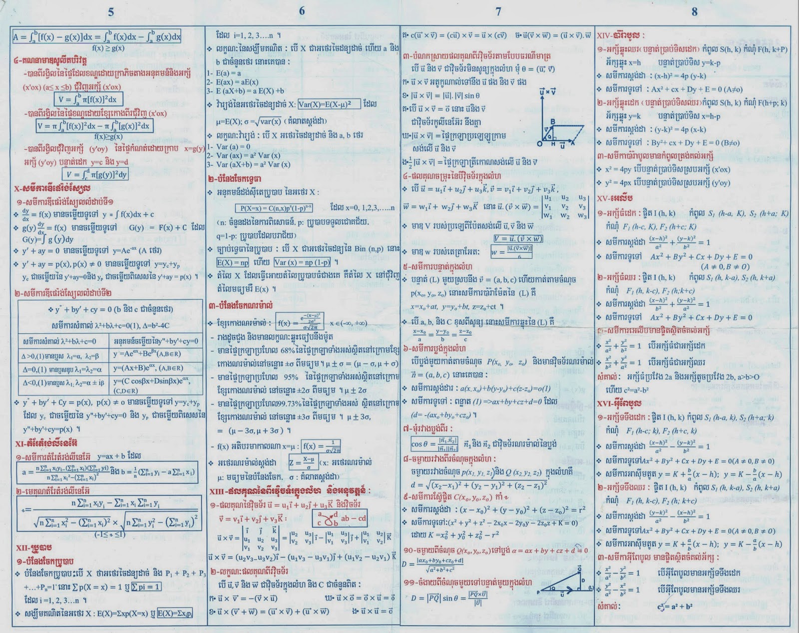 Khmer Math Page: Math Formulas Grade 12