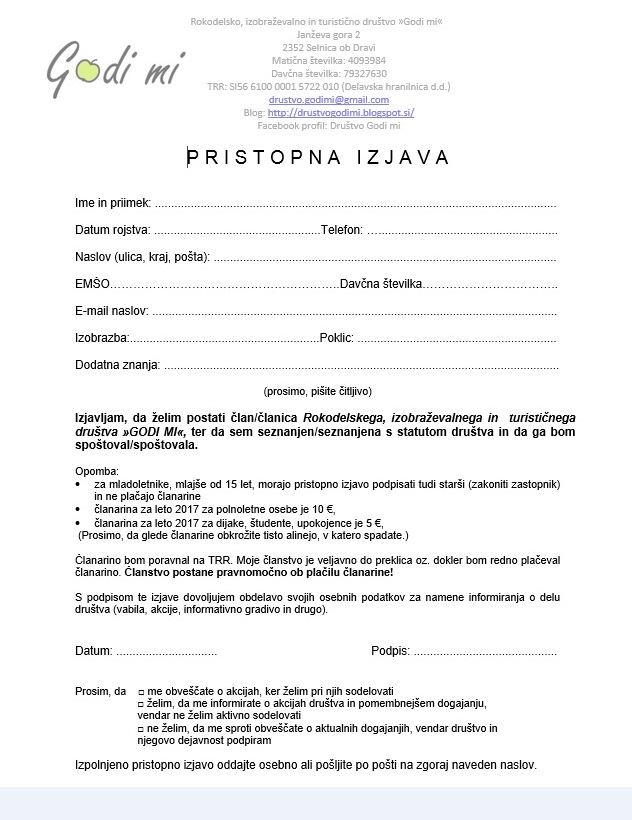 Društvo Godi mi: ČLANSKE UGODNOSTI