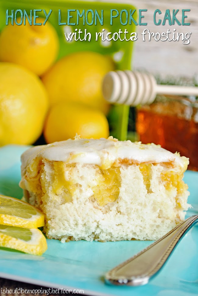 Honey Lemon Poke Cake with Ricotta Frosting | i should be mopping the floor