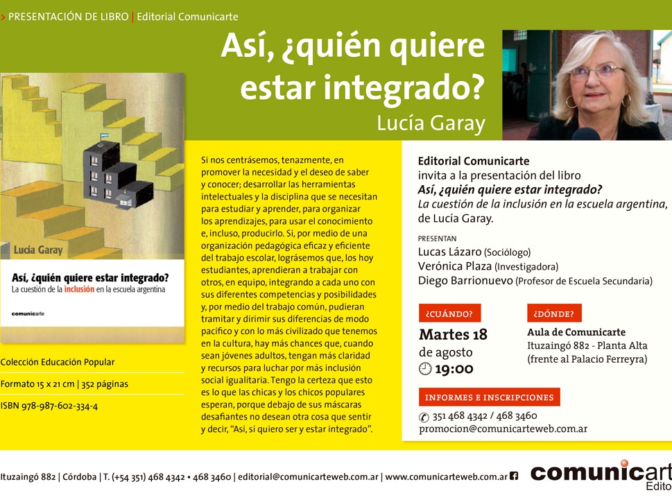 Sobre inclusión social y educación, se presenta el nuevo libro de Lucía ...