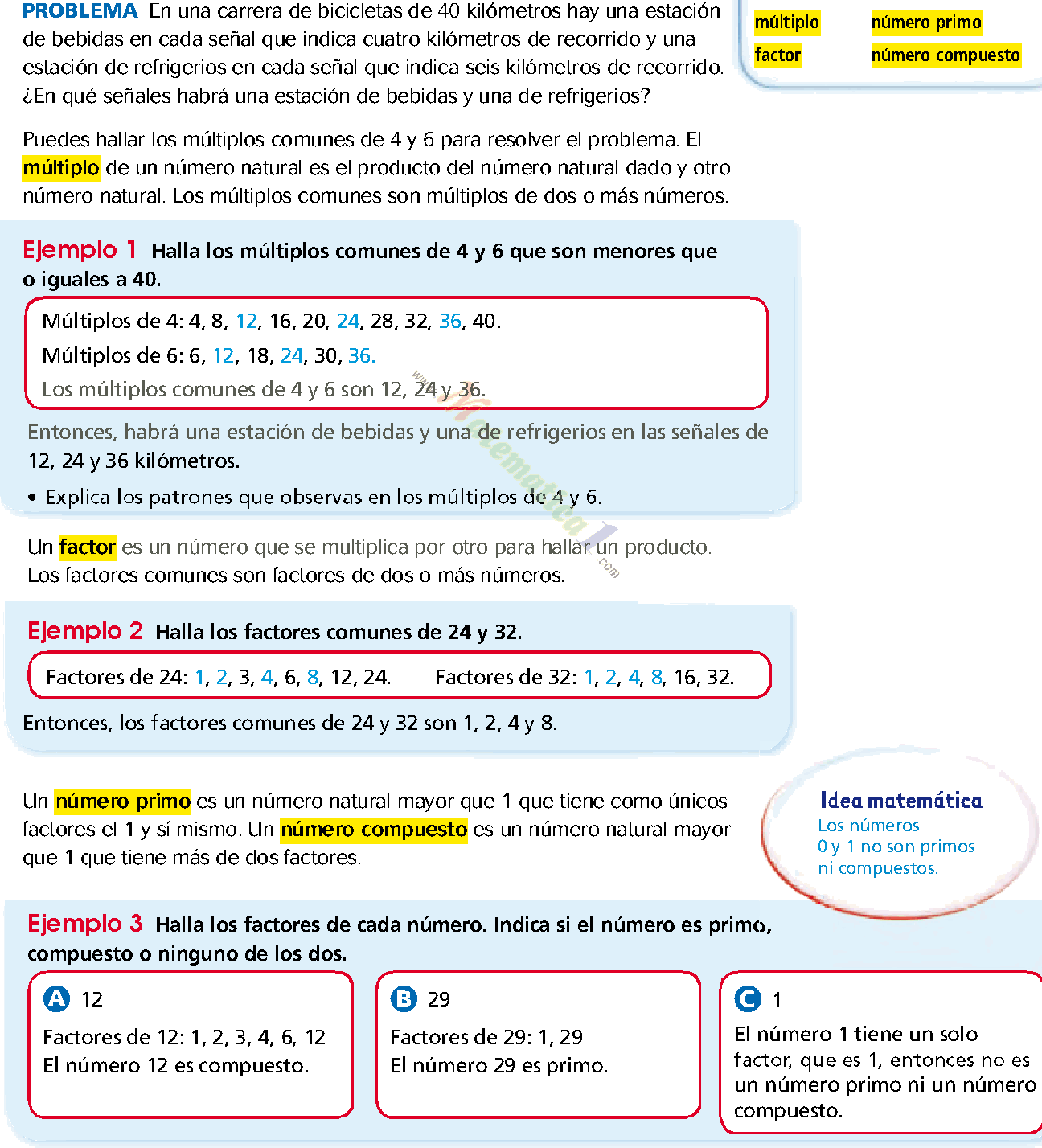 FACTORES Y MULTIPLOS EJEMPLOS RESUELTOS DE MATEMATICA 6–SEXTO AÑO PDF