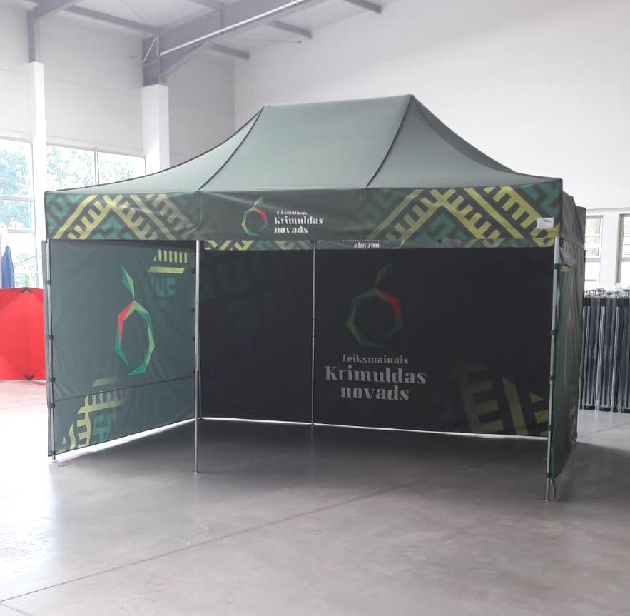 Teltis, nojumes, izstāžu aprīkojums, galdi ,krēsli : Prezentāciju teltis