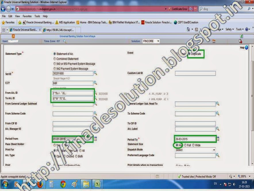 POSB Account Statement Print in Finacle