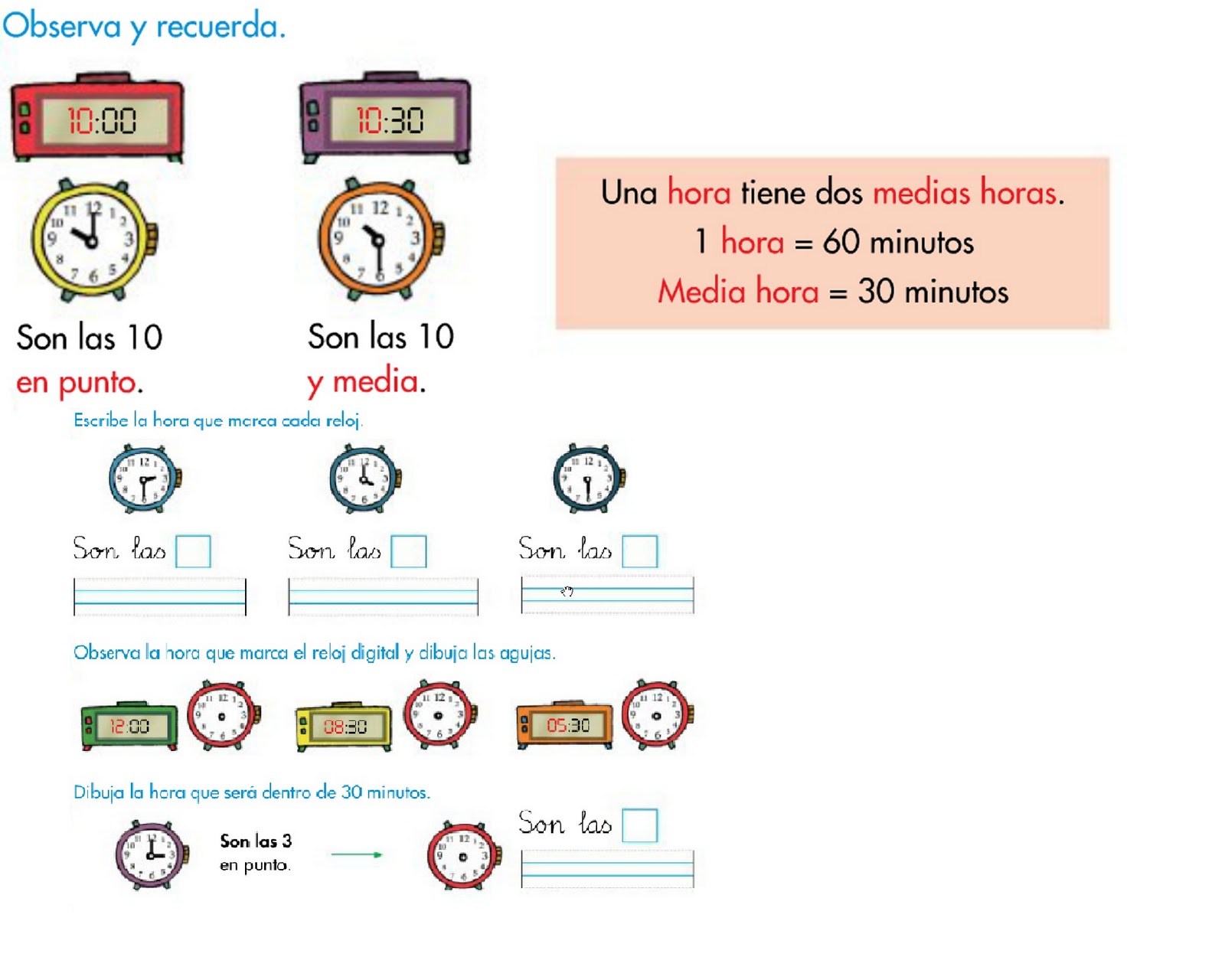 El Diario de 2º B: La hora "en punto" e "y media"