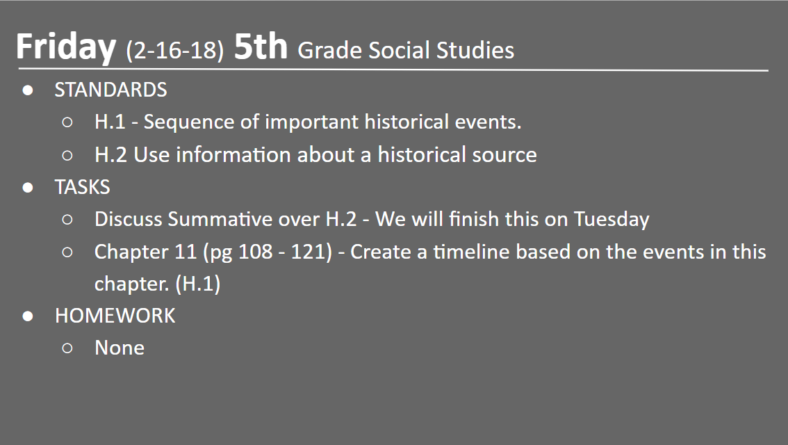 Mr. Gilbert Daily Announcements: 5th Grade - Friday - Daily Announcements