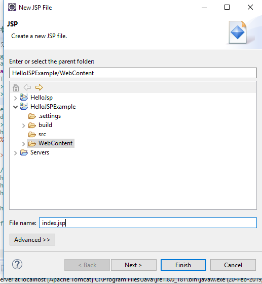 Create First JSP Program using Eclipse IDE and Tomcat Server