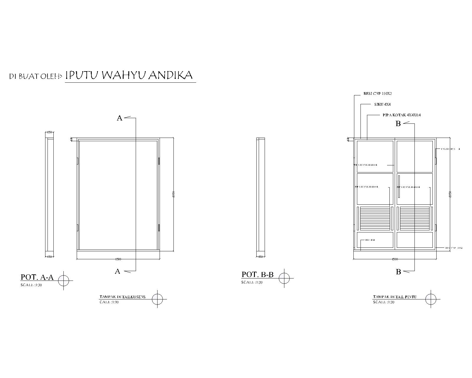 Design AutoCad Wahyu: gambar sket pintu