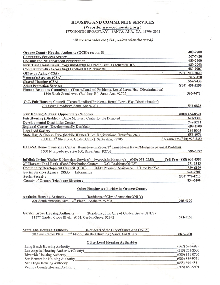 OC Community Resources: HOUSING AND COMMUNITY SERVICES