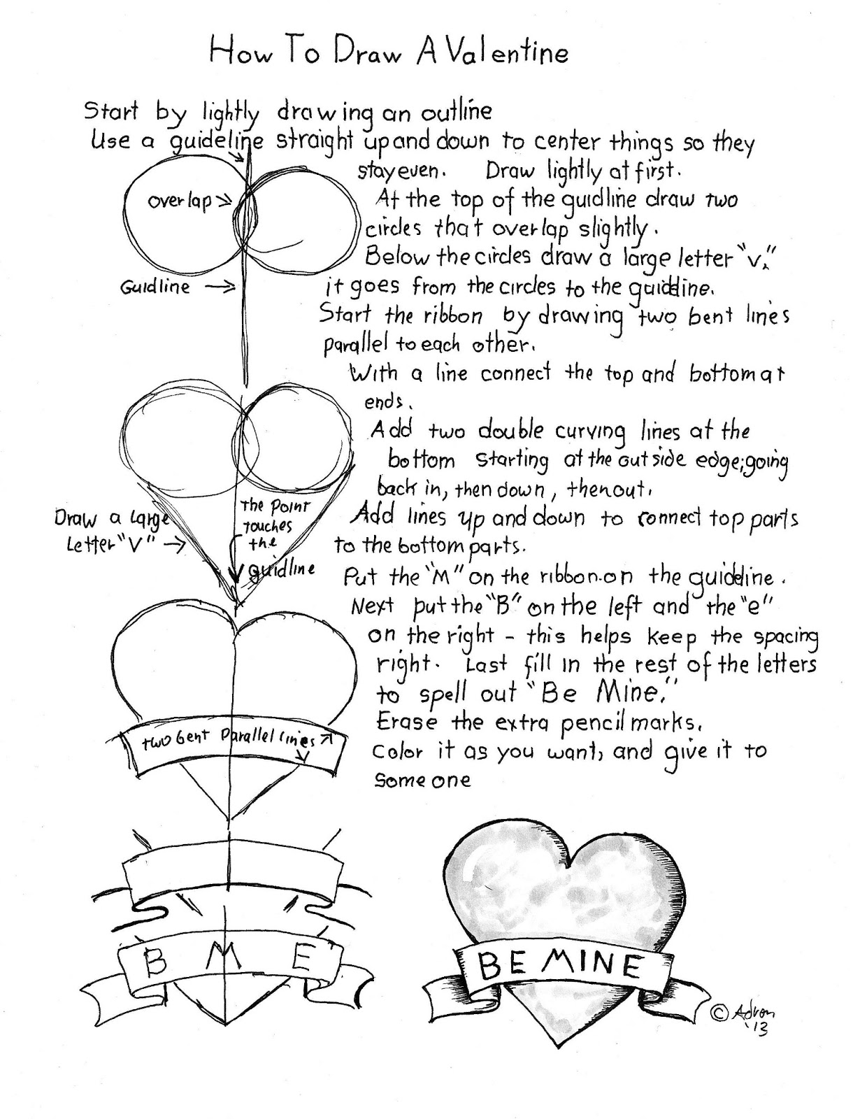 How to Draw Worksheets for The Young Artist: How To Draw A Valentine ...