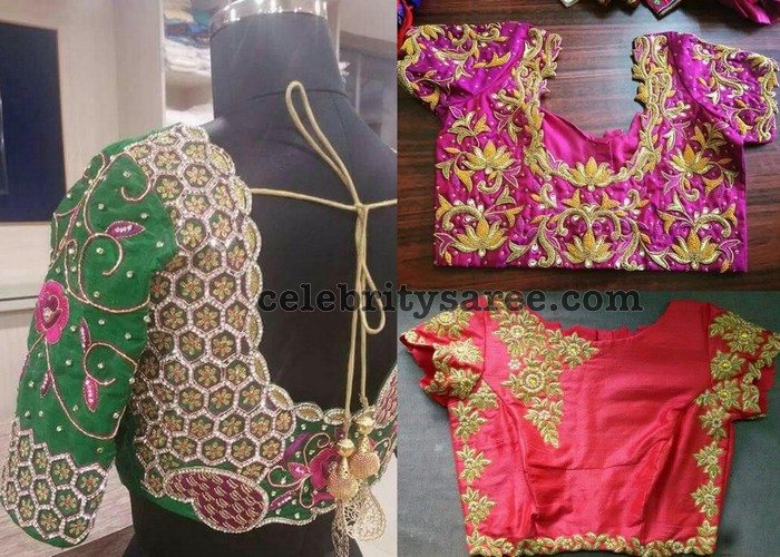 Rose and Lotus Zardosi Work Blouses - Saree Blouse Patterns