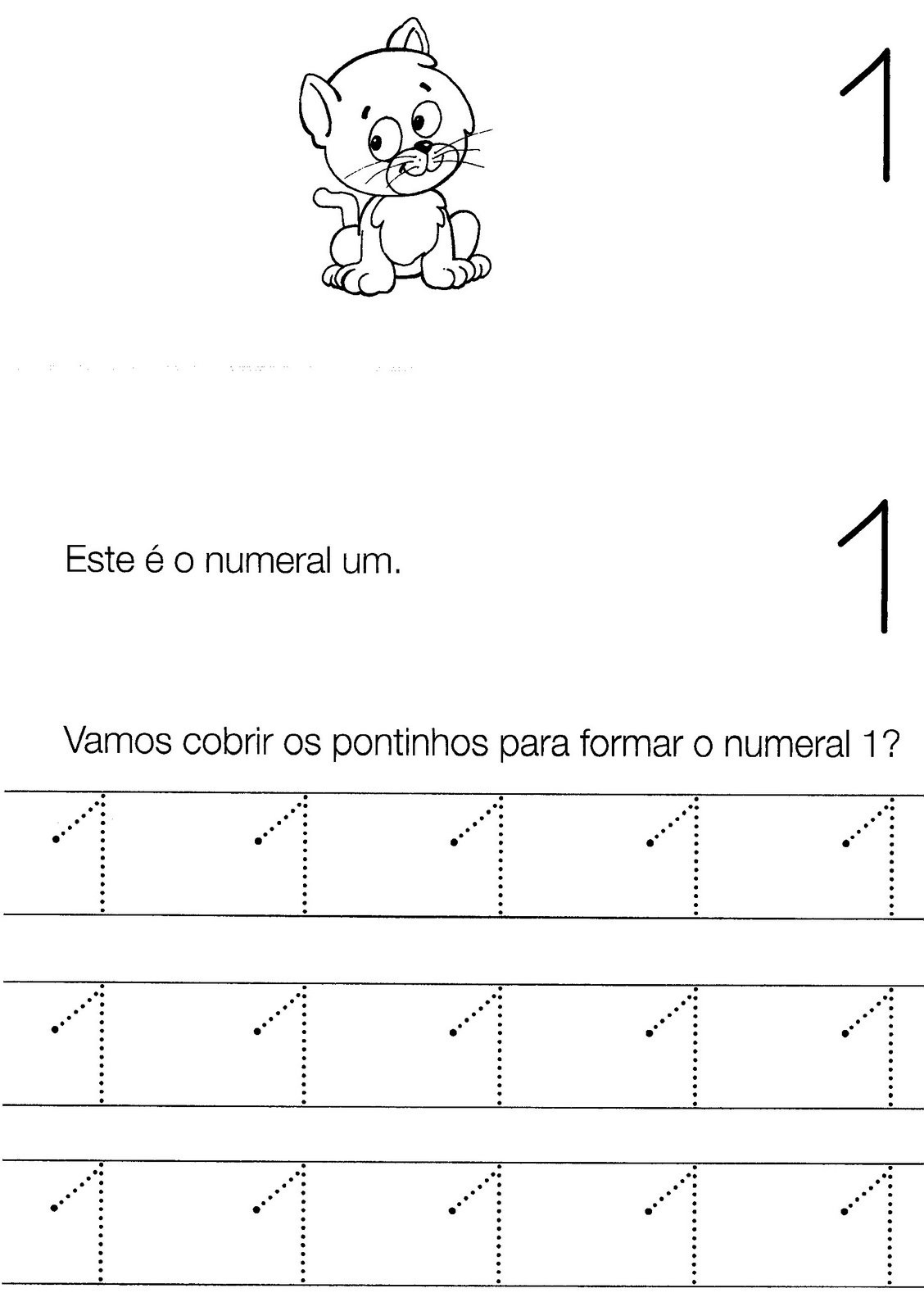 MATEMÁTICA- numeral 1 pontilhado ~ Atividades para Jardim