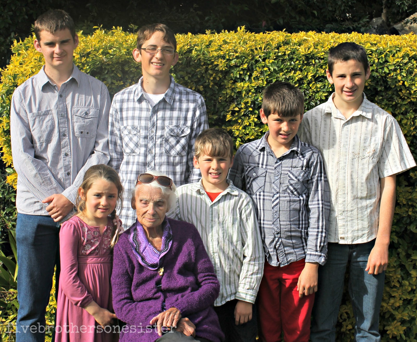 five brothers and one sister with Great Nana.