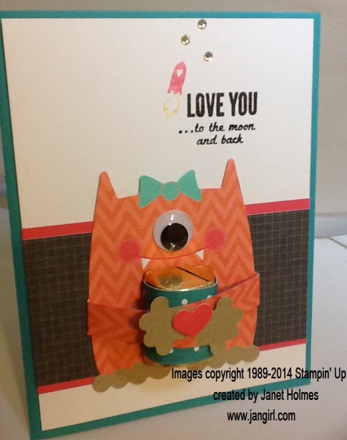 Stampin Up Love you to the Moon and Monster Hugs Valentine treat card ...