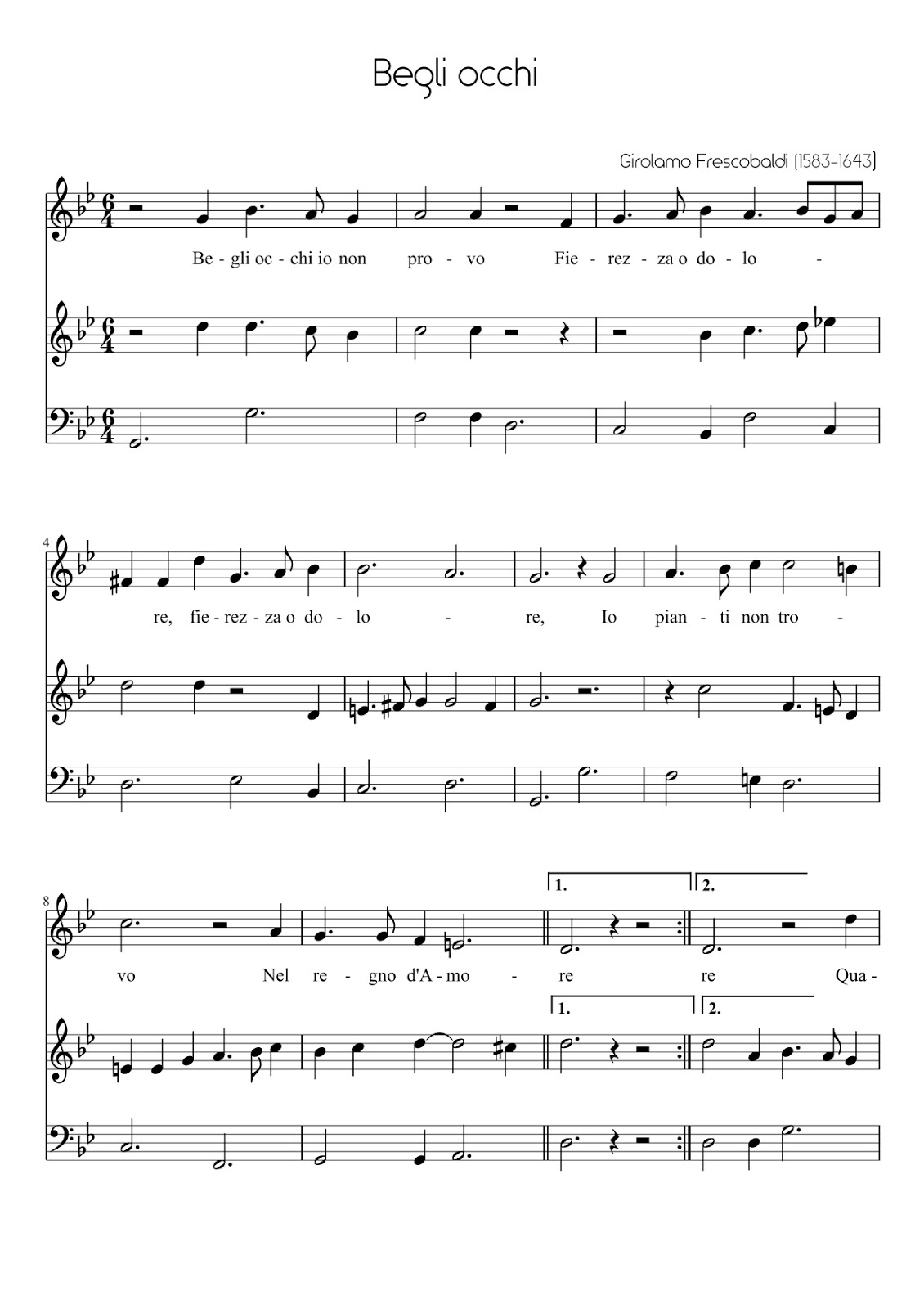 G. Frescobaldi "Begli occhi"|KorotkovaPrintMusic