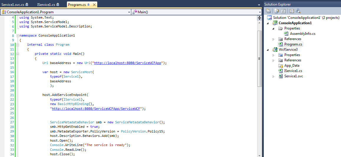 Web and Mobile Apps Codeware: Host WCF service to console application