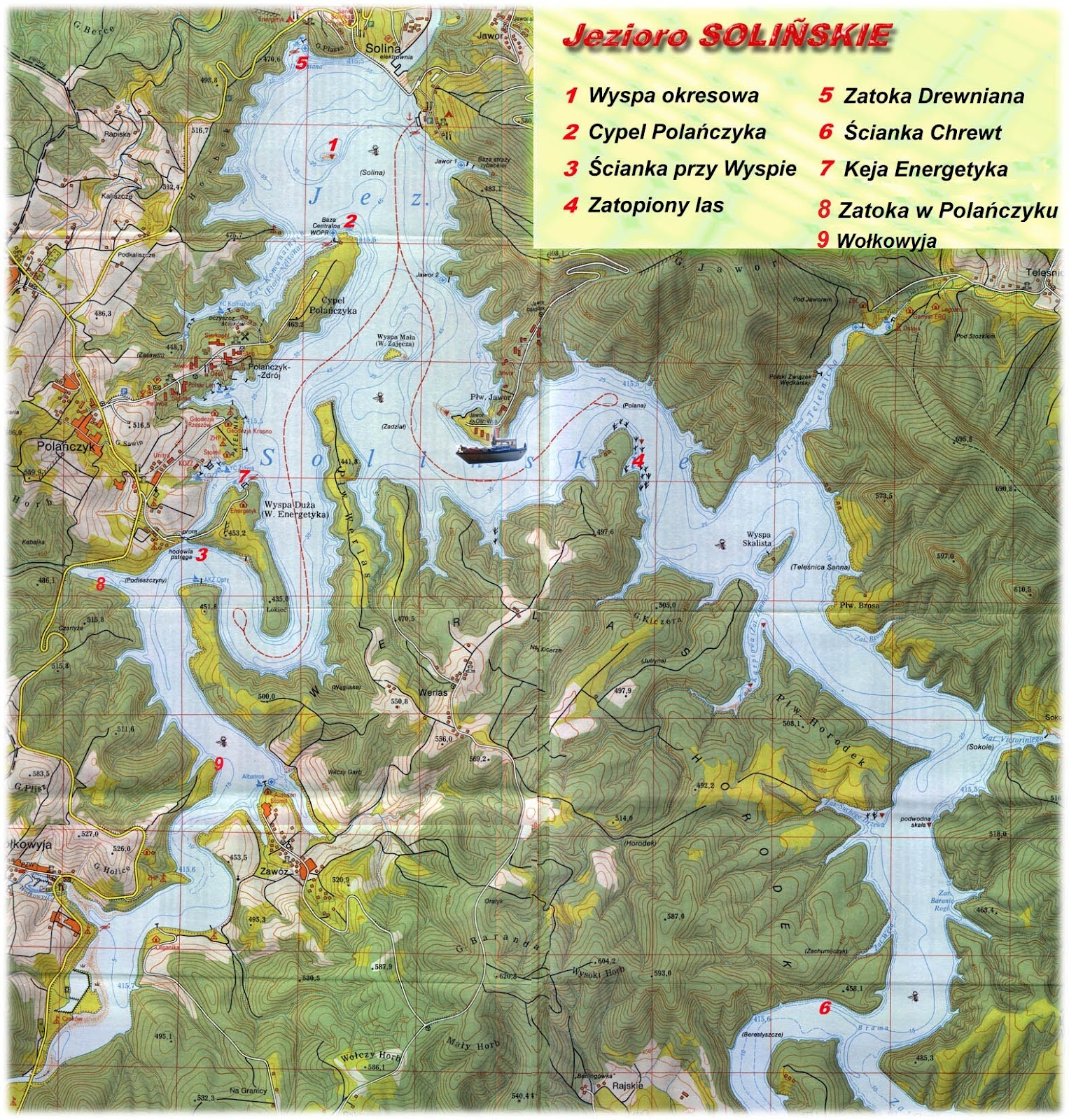 Bieszczady: Mapa batymetryczna Jeziora Solińskiego