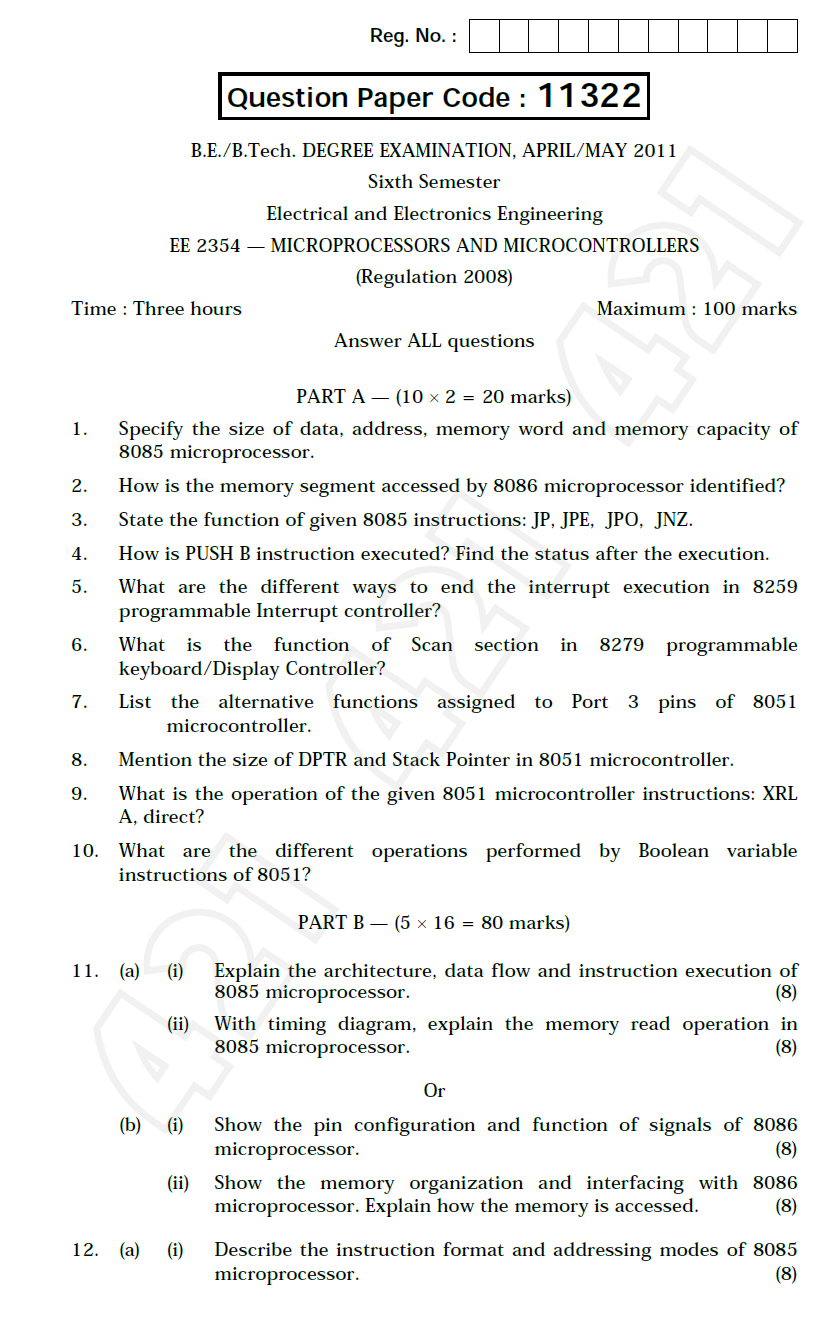EE2354 Microprocessors and Microcontrollers April May 2011 Question ...