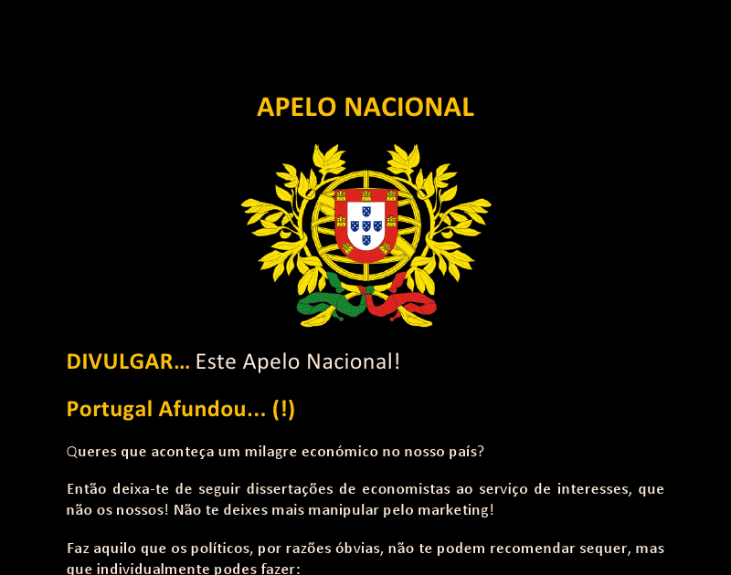 MOÇAMBIQUE: Portugal: Apelo Nacional
