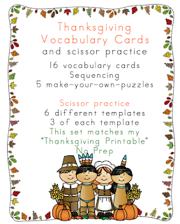 Thanksgiving Vocabulary Cards & Scissor Practice ~ Preschool Printables