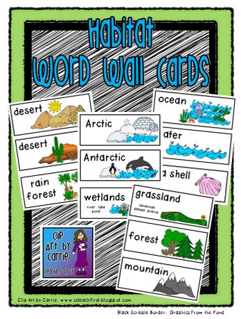 Clip Art by Carrie Teaching First: Habitat Word Wall Cards
