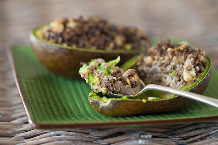 Greek Vegetarian: Baked, Stuffed Avocados with Mushroom, Walnut, Feta ...