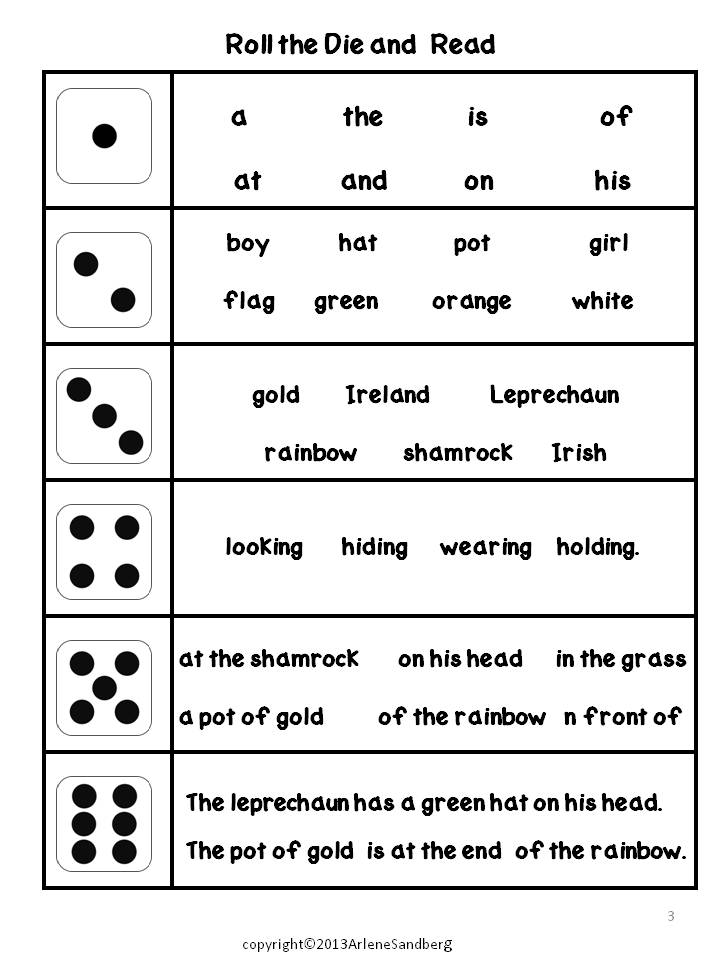 Classroom Freebies Too: St. Patrick's Day: Roll the Die and Read Ativities