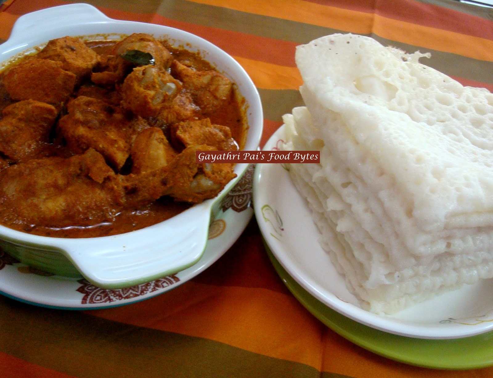 Gayathri Pai's Food Bytes: Kundapur Chicken Curry with Panpolo / Neer Dosa