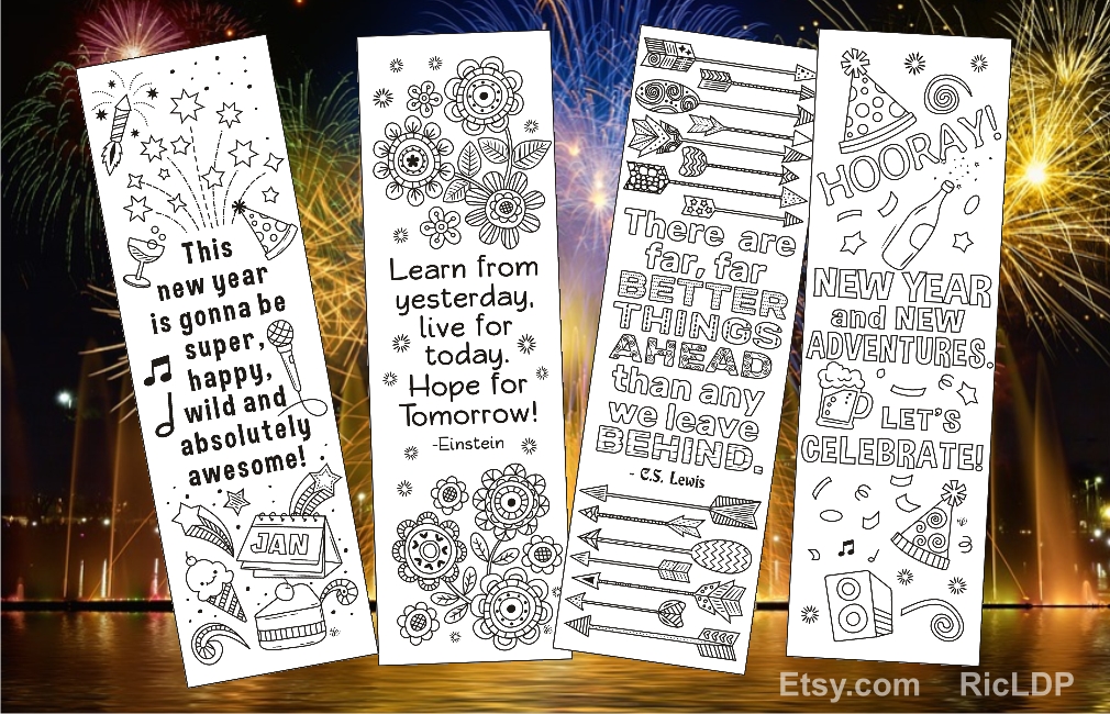 RicLDP Artworks: New Year Coloring Bookmarks Set 1