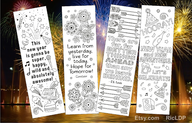 RicLDP Artworks: New Year Coloring Bookmarks Set 1