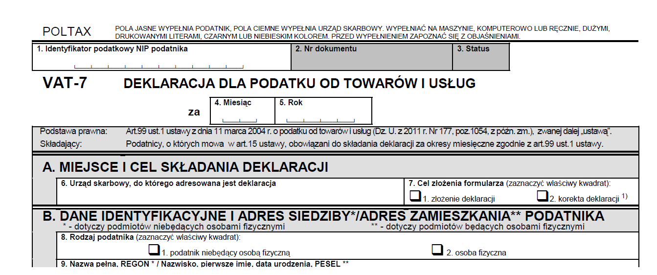 Bezpłatne Formularze Podatkowe: VAT 7 (13) pdf - Wersja do wydruku