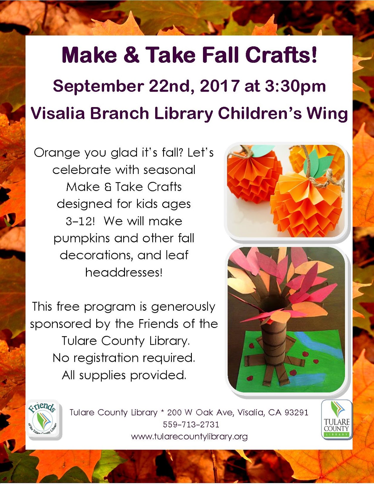 Tulare County Library News and Events: Fall Crafts, Fri 9/22 at 3:30 pm ...