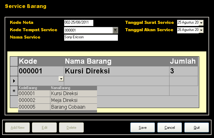 Form Service Barang (Program Inventory Toko)