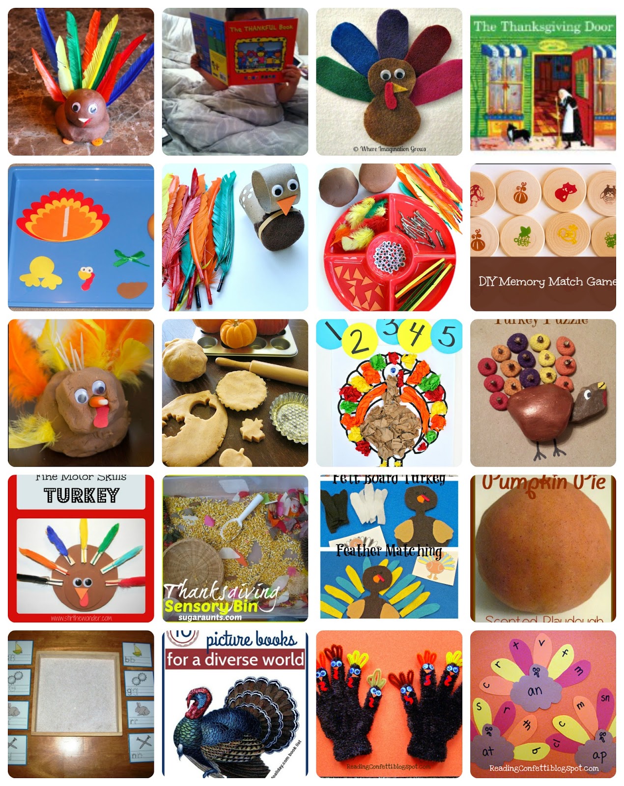 50+ Thanksgiving Crafts and Activities: Kid's Co-op ~ Reading Confetti