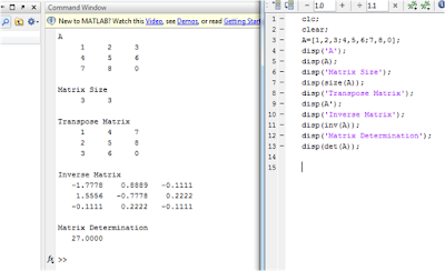 Write a MATLAB program for (a) Display the matrix (b) Get the matrix size (c) Get the matrix ...