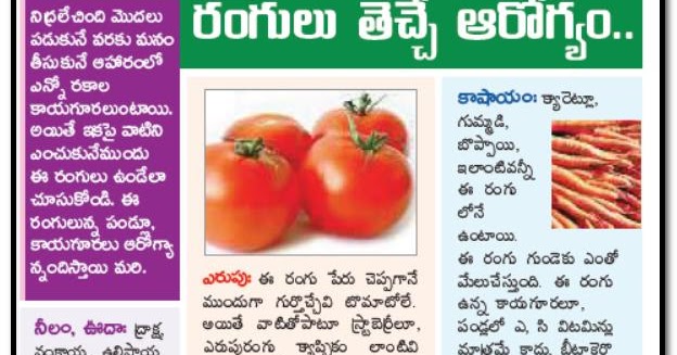 TELUGU WEB WORLD: RANGULU THECHE AROGYAM - COLORS GIVES HEALTH - HOW
