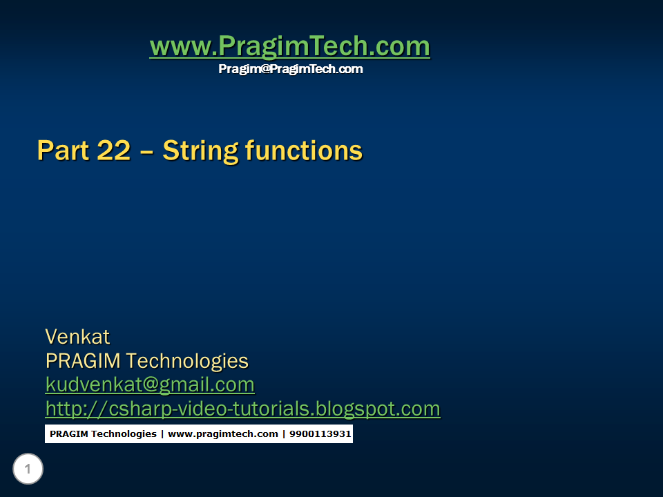 Sql server, .net and c# video tutorial: Part 22 – String functions