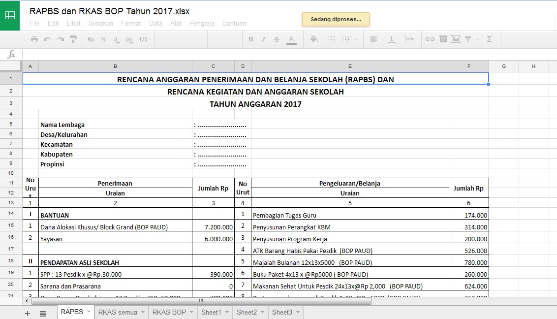 APLIKASI RAPBS DAN RKAS PAUD SESUAI JUKNIS BOP 2017 - Materi Sekolah
