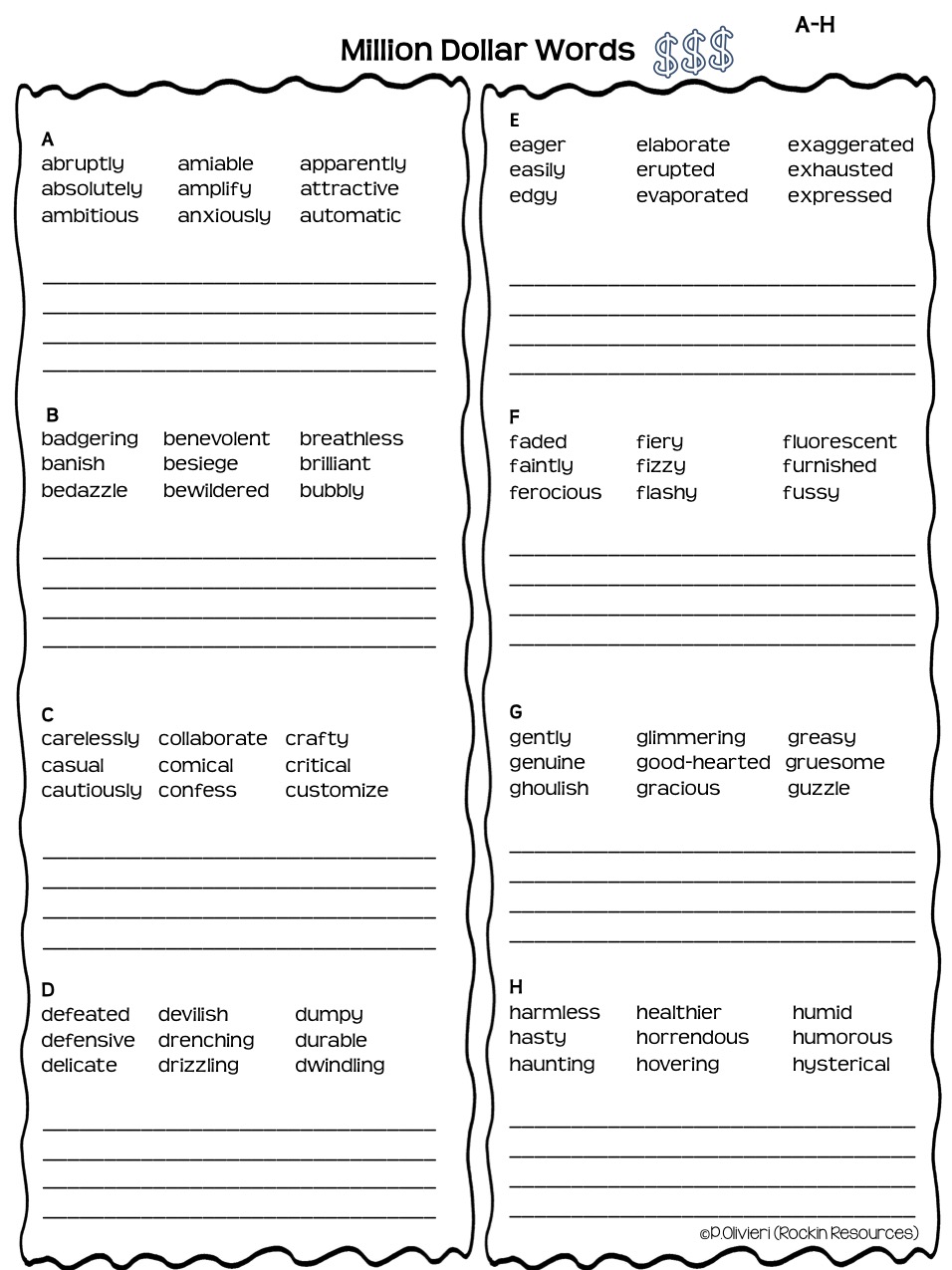 Testing: Writing Mini Lesson #28- Million Dollar Words- WORD CHOICE