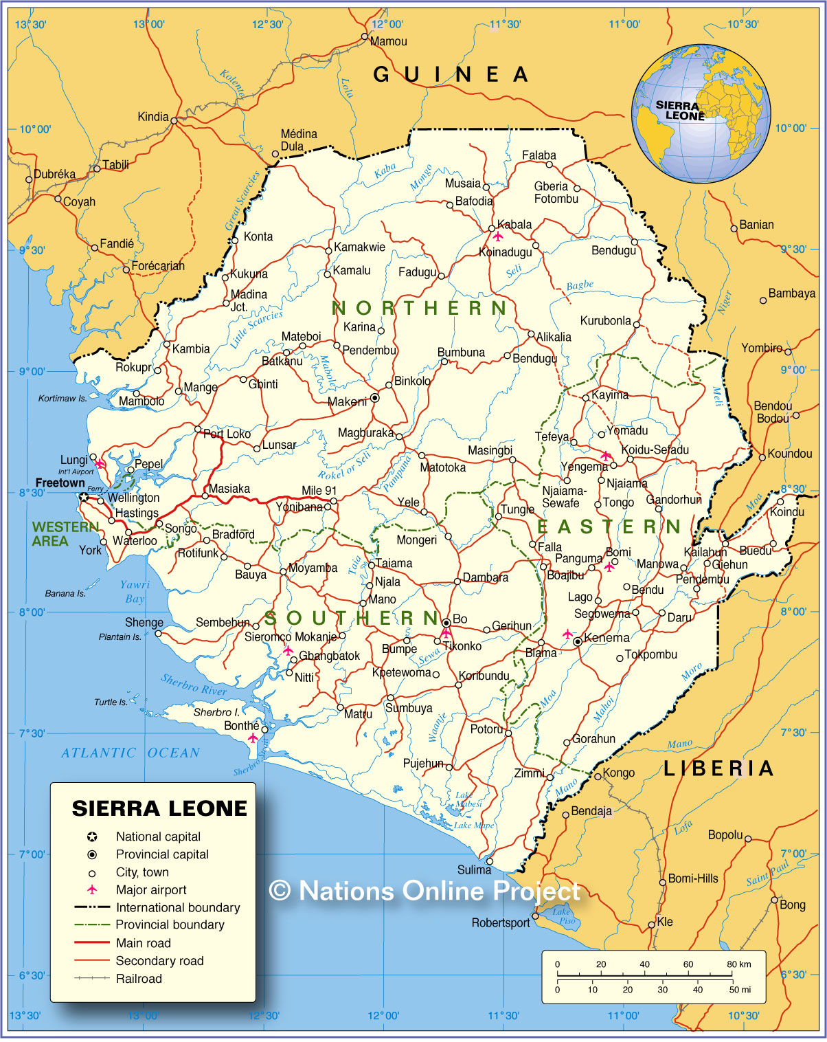 Sierra Leone - Hartat gjeografike në Sierra Leone - Shqipëria Express