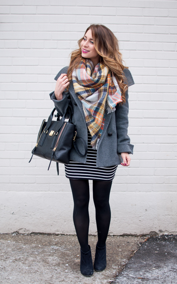 OOTD - Grey Pea Coat + Plaid Blanket Scarf | La Petite Noob | A Toronto ...