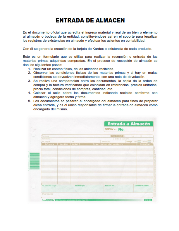 ENTRADA DE ALMACEN CONCEPTO