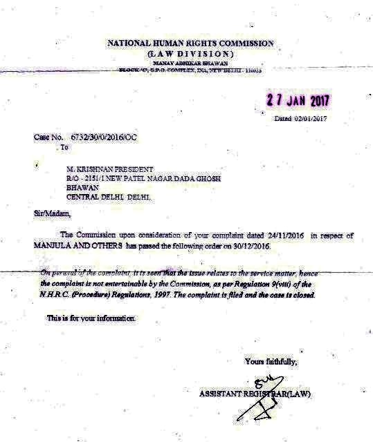 NATIONAL HUMAN RIGHTS COMMISSION'S RESPONSE TO LETTER ON CASUAL ...