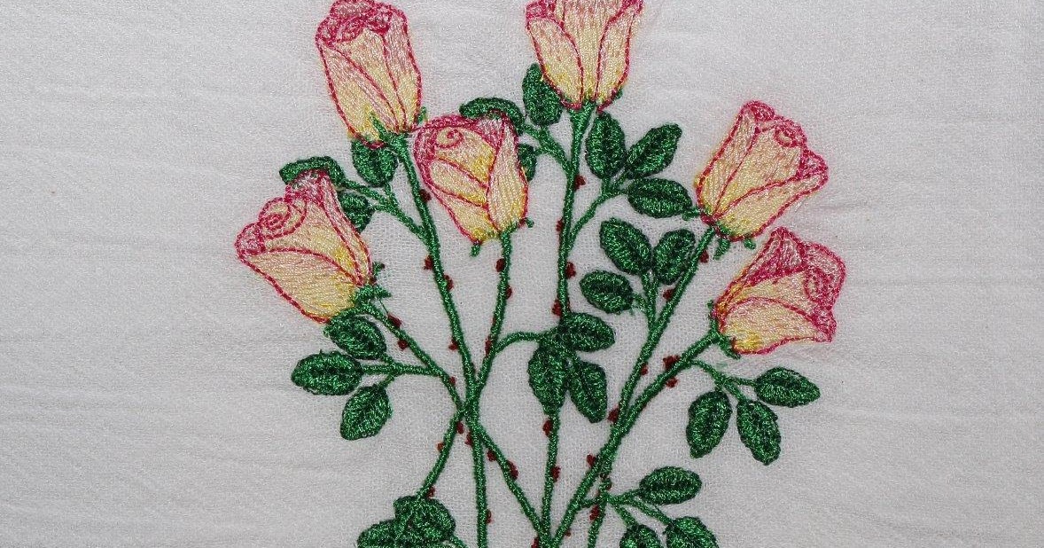 Sarah Lynn's Mitered Corner: Machine-Embroidered Long-Stemmed Roses