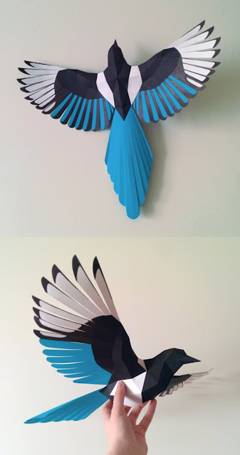Magpie bird 3d paper model