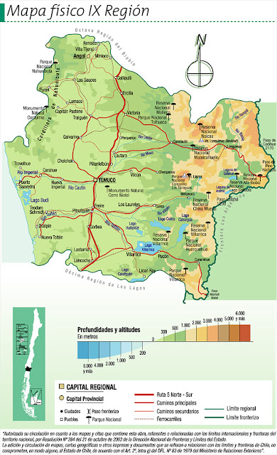 IX Región: Mapa físico y político de la IX región