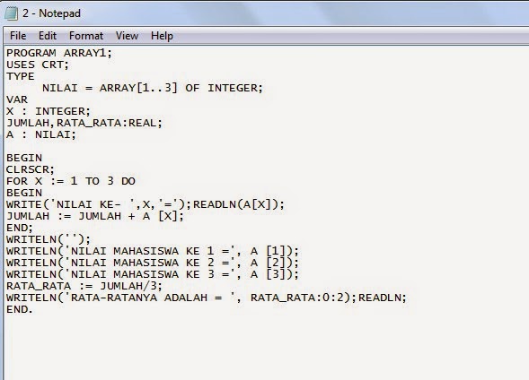Contoh Program Tipe Data Array Nilai Mahasiswa Dengan Turbo Pascal