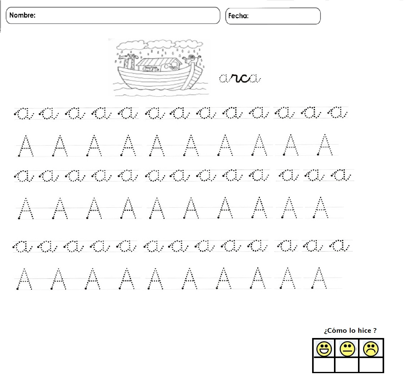 PRE ESCRITURA; ESCRITURA: VOCAL A