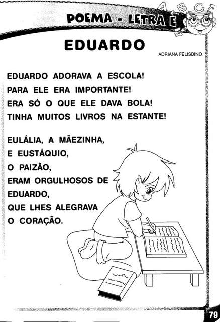 Poema e atividades com a letra E.