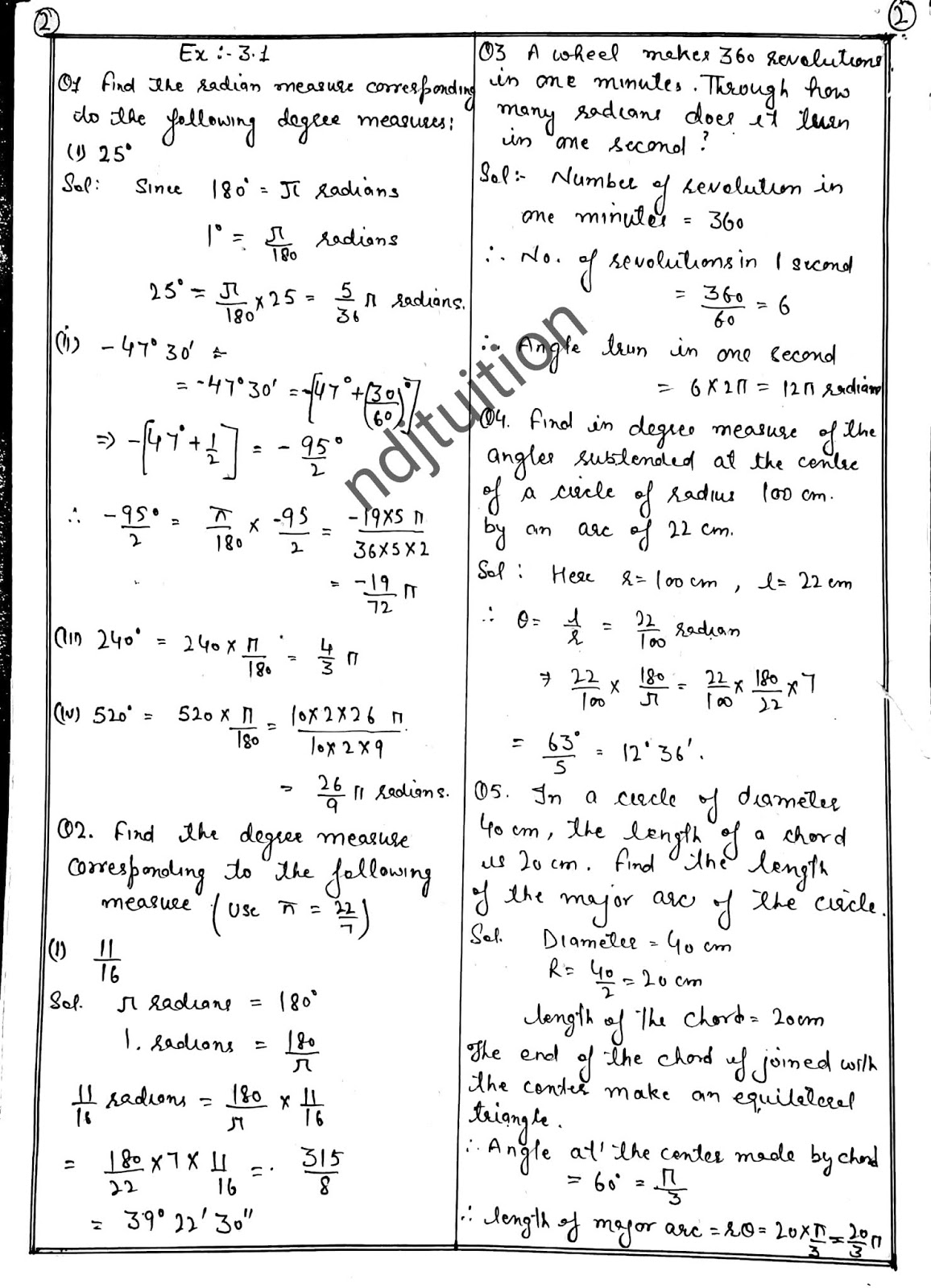 TRIGONOMETRY FUNCTION HANDWRITTEN NOTES FOR 11TH CLASS