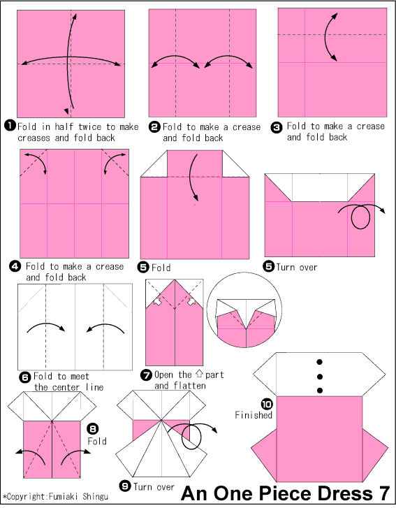 One Piece Dress 7 (Large Size) - Easy Origami instructions For Kids